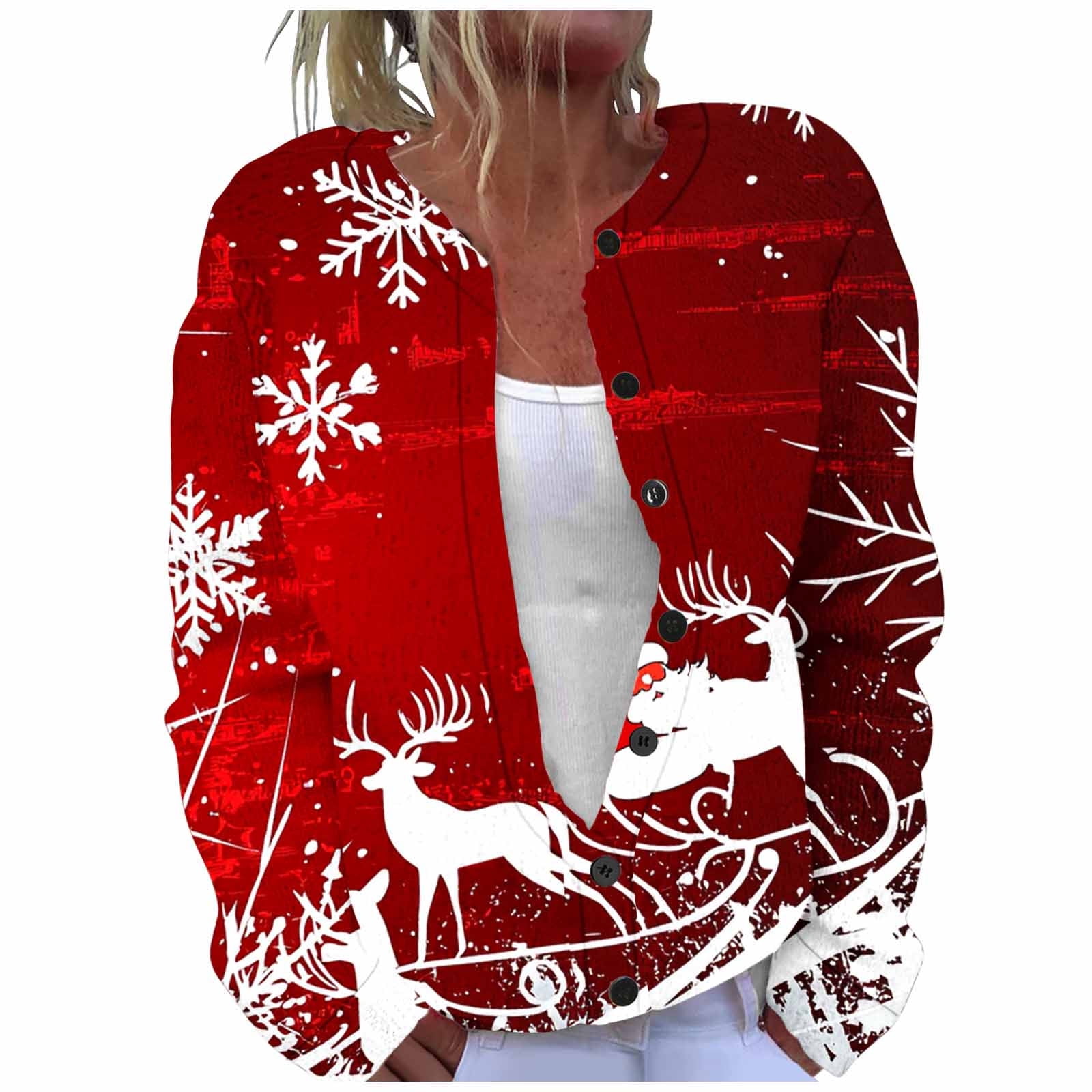 Perfectbot omen's Funny Christmas Cardigan - Cute Open Front Button ...