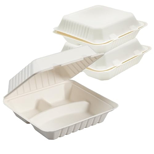 Perfectware 100% Compostable 3 Comp Take Out Food Containers 9x9". 25 ...