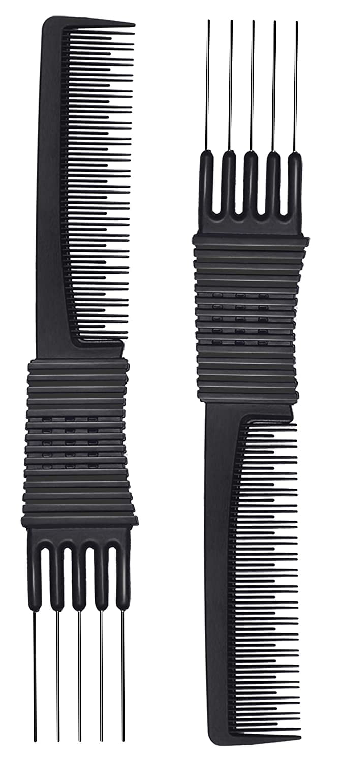Perfehair 2pcs Carbon Lift Teasing Combs with Metal Prong, Black ...