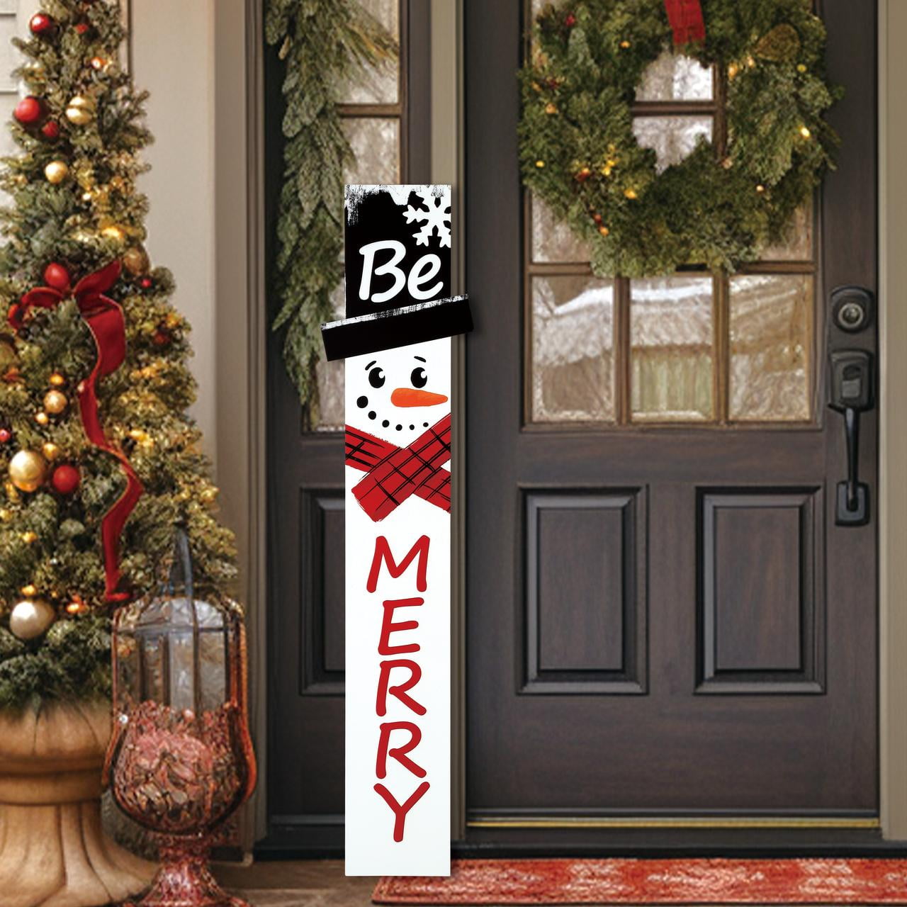 Perfnique Wooden Snowman Welcome Sign, Christmas Front Porch Holiday ...
