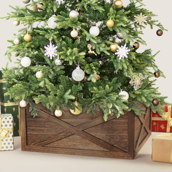 Perfnique 22'' Wood Christmas Tree Collar, Handmade Stand, Farmhouse ...