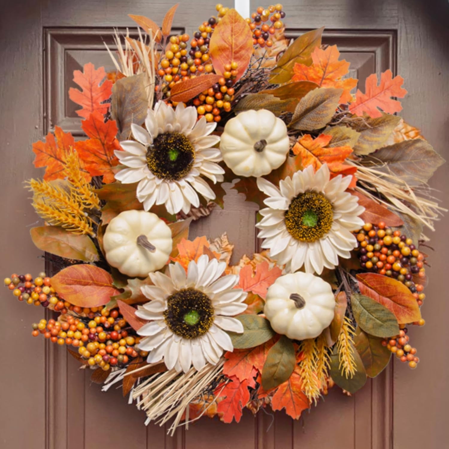 Perfnique Fall Wreaths for Front Door, Door Wreath Autumn Wreath with ...