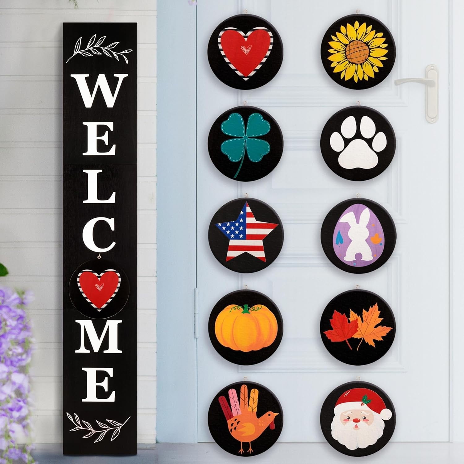 Perfnique 47x7.9 Inch Interchangeable Welcome Sign with 10 Icons, Black ...