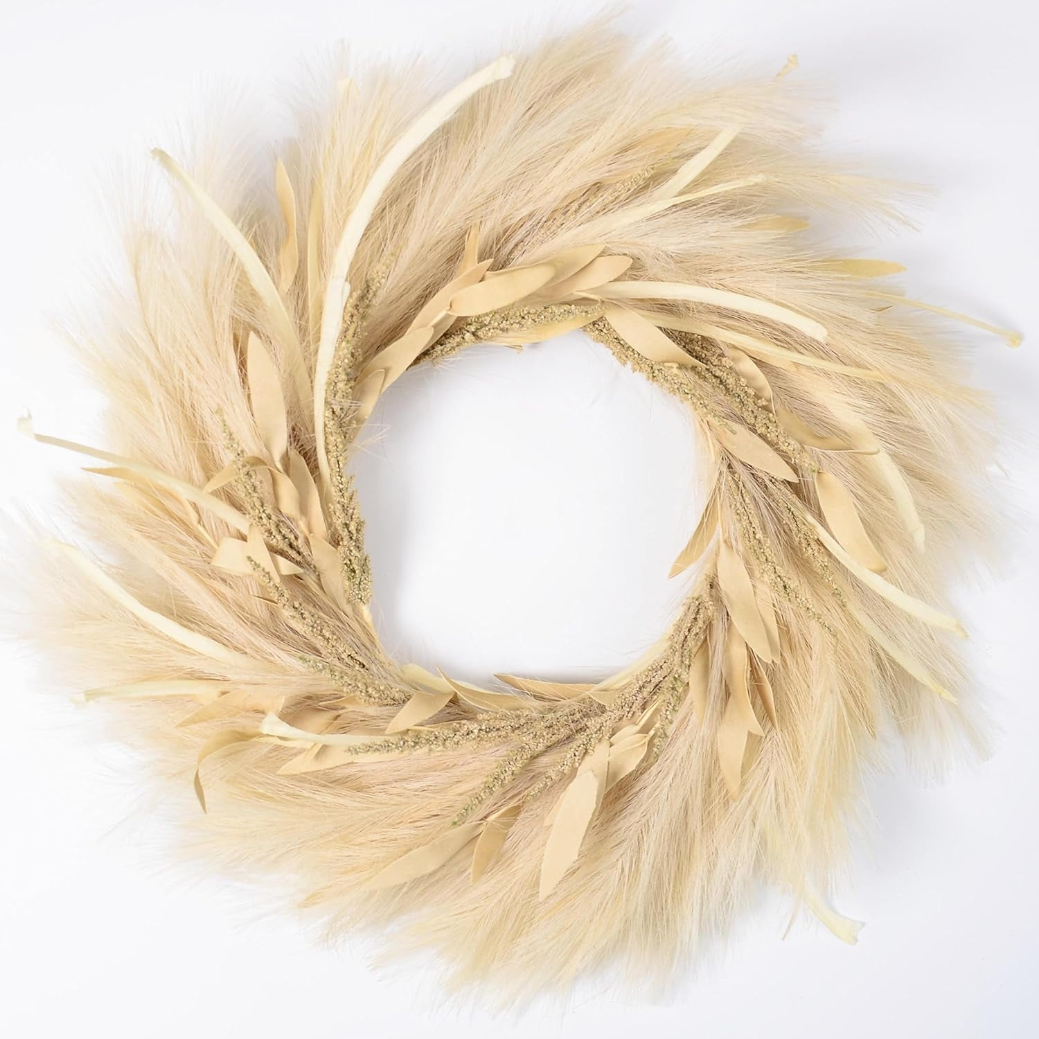 Perfnique Pampas Grass Wreath, 27'' Fall Wreath for Front Door, Pampas ...