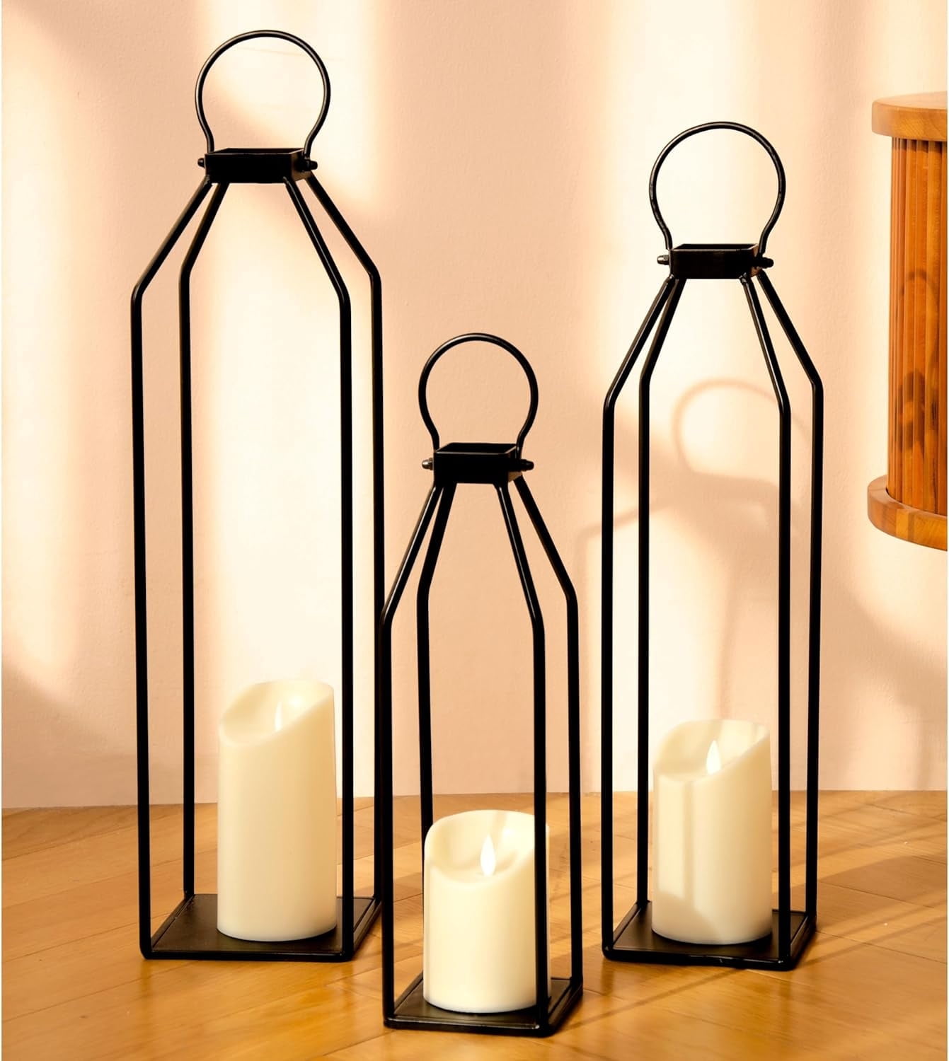 Free Shipping! PERFNIQUE Set of 3 Black Metal Lanterns with 6hr Timer ...