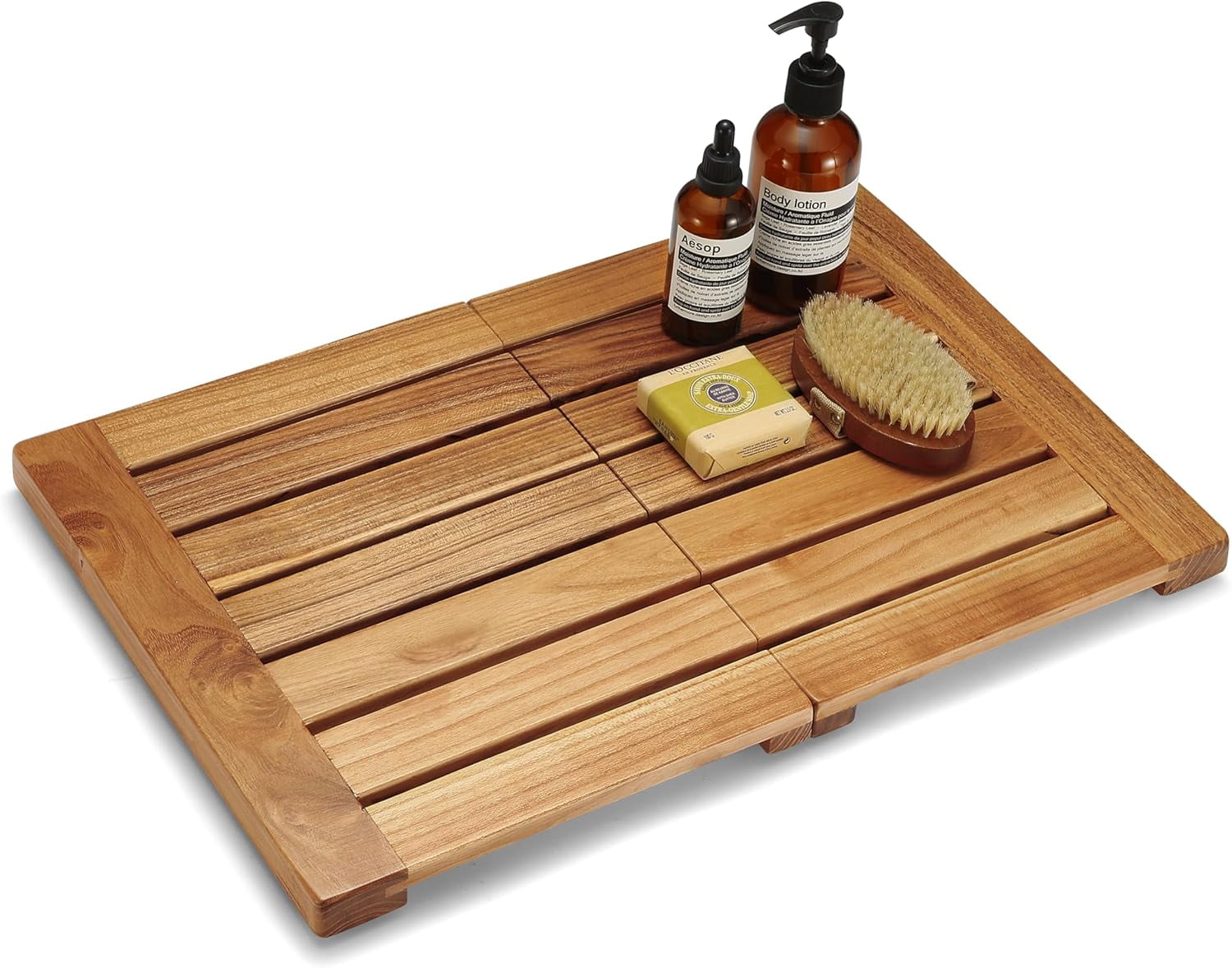 Perfnique Teak Shower Mat, Wood Bath Mat, Non-Slip Shower Mats for ...