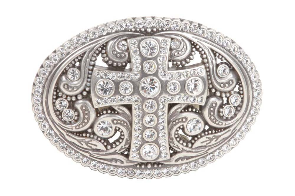 Perforated Oval Rhinestone Religious Cross & Flower Engraving Belt ...