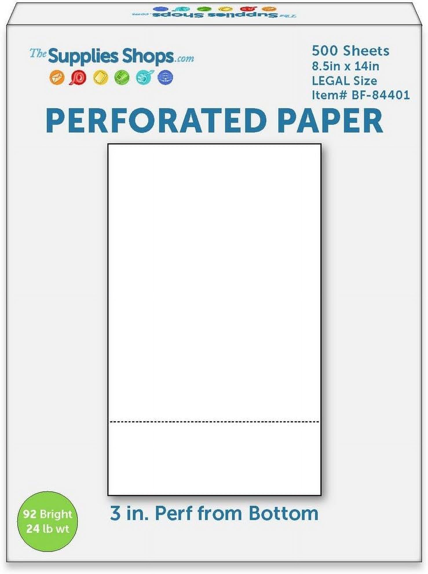 Perforated Paper, 3" From Bottom, Horizontal on White 24# LEGAL Size ...
