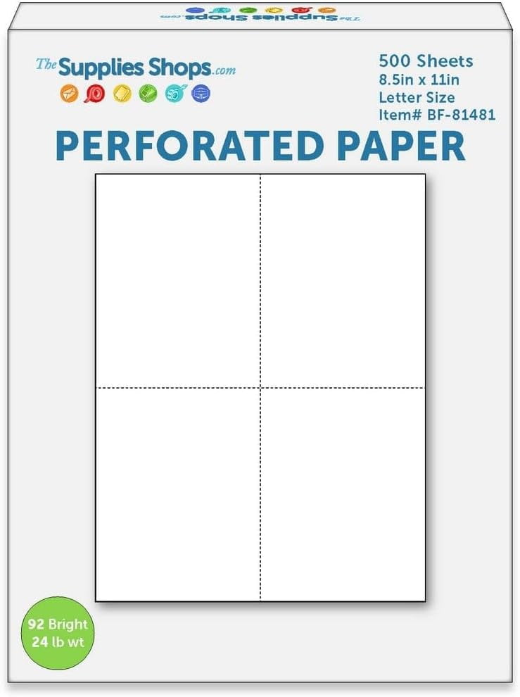Perforated Paper, Two Perforations to Quarter the Sheet on White 24 ...
