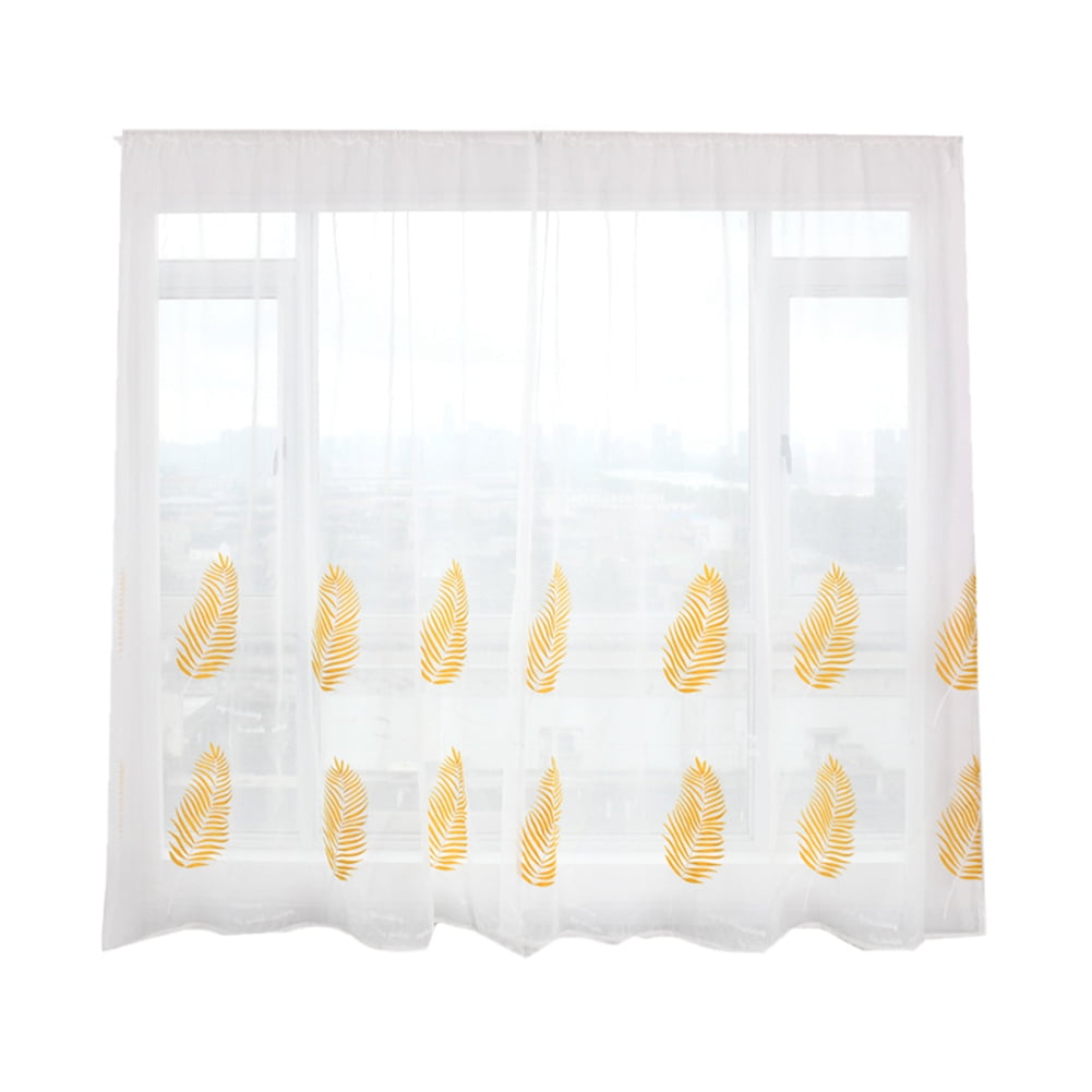 Perforated Type Sheer Curtains Golden Leaf Embroidered Window Curtain ...