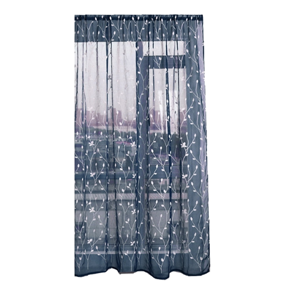Perforated Type Sheer Curtains muslin Willow Leaf Embroidered Window ...
