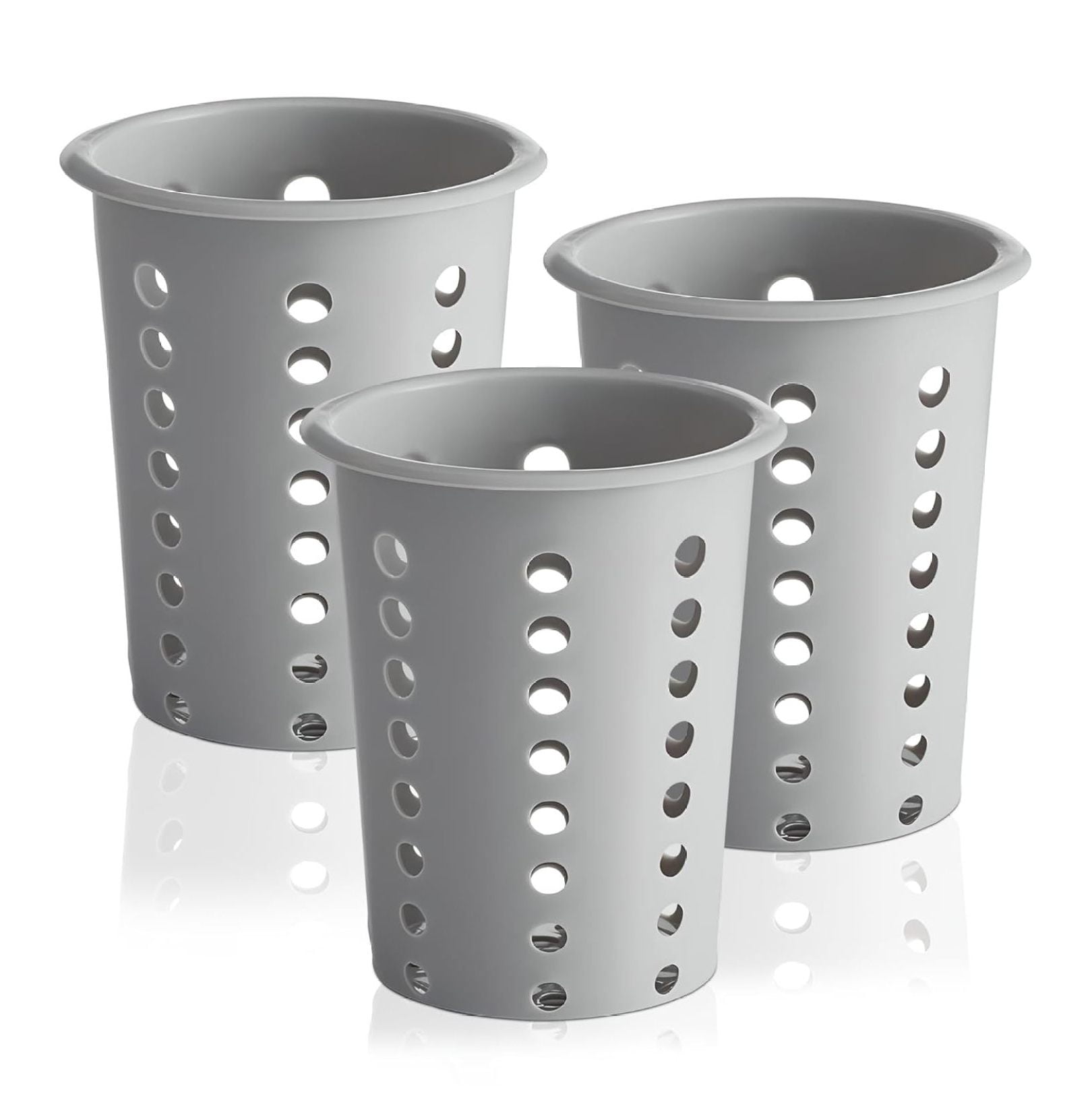 Perforated Utensil Drying Cups | Gray | Set of 3 | Plastic Flatware ...