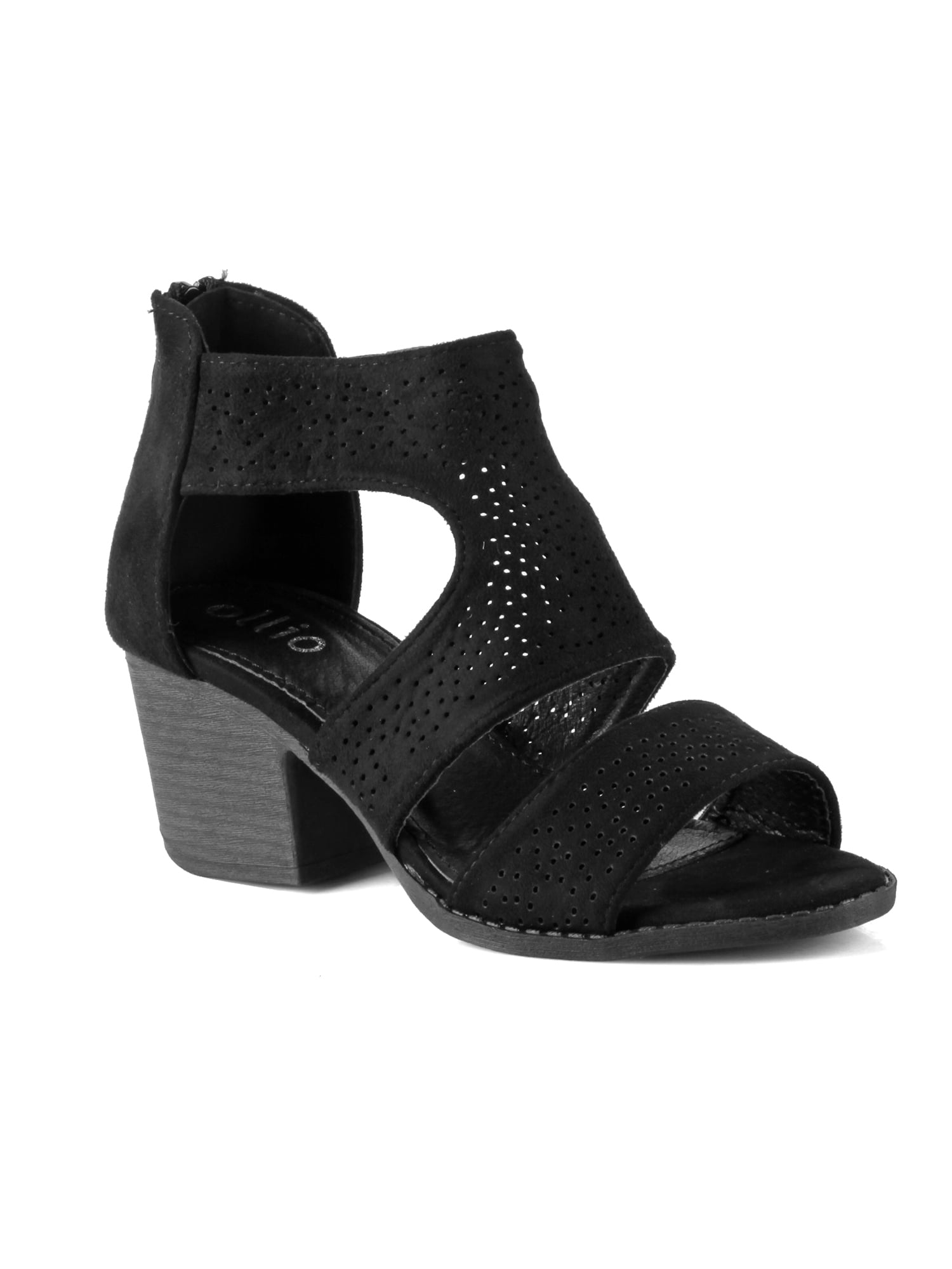 Perforated Women's Open Toe Block Heel Booties in Black - Walmart.com