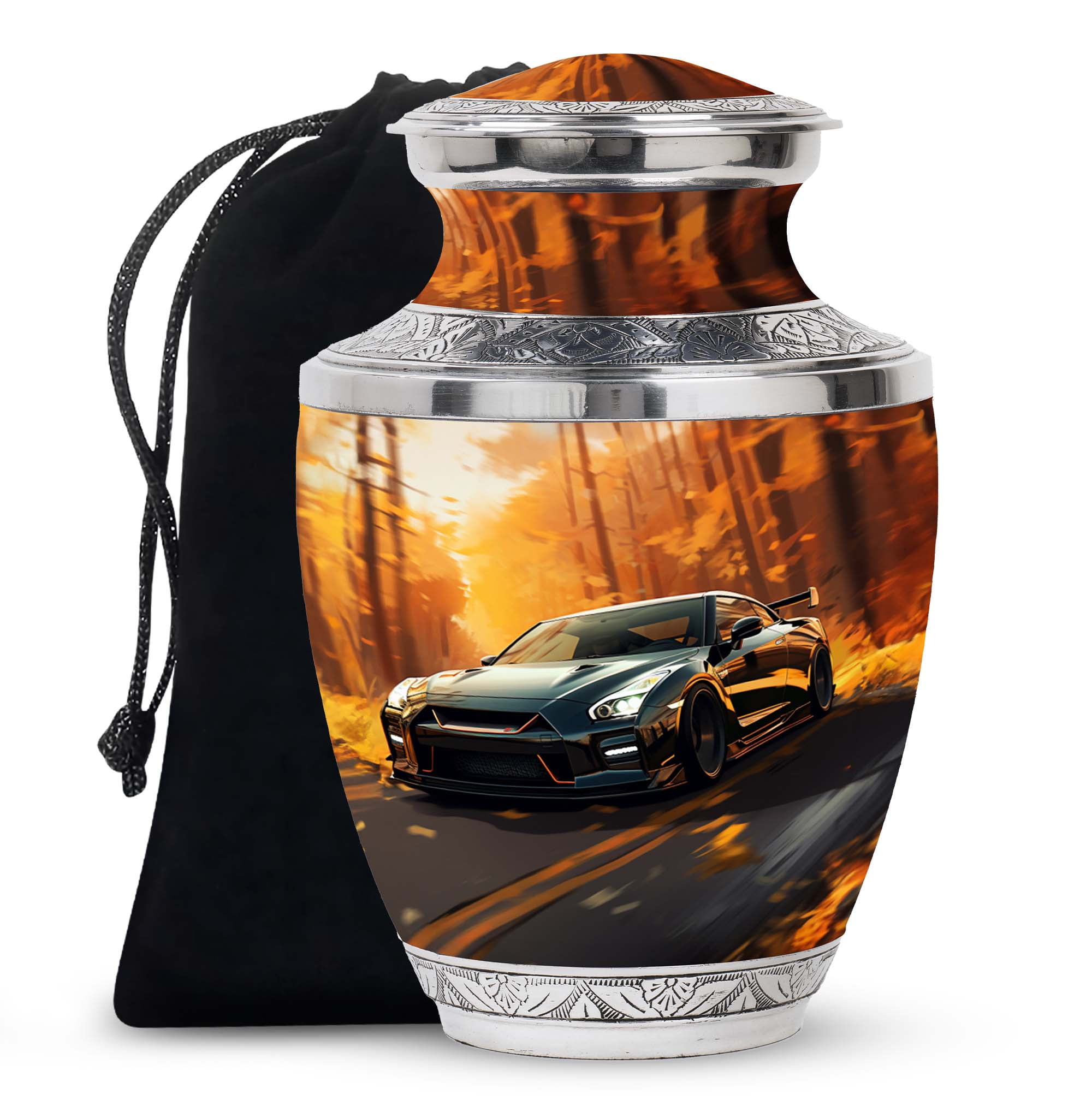 Performance Car on Autumn Road Supreme Large Outdoor Urn for Human ...