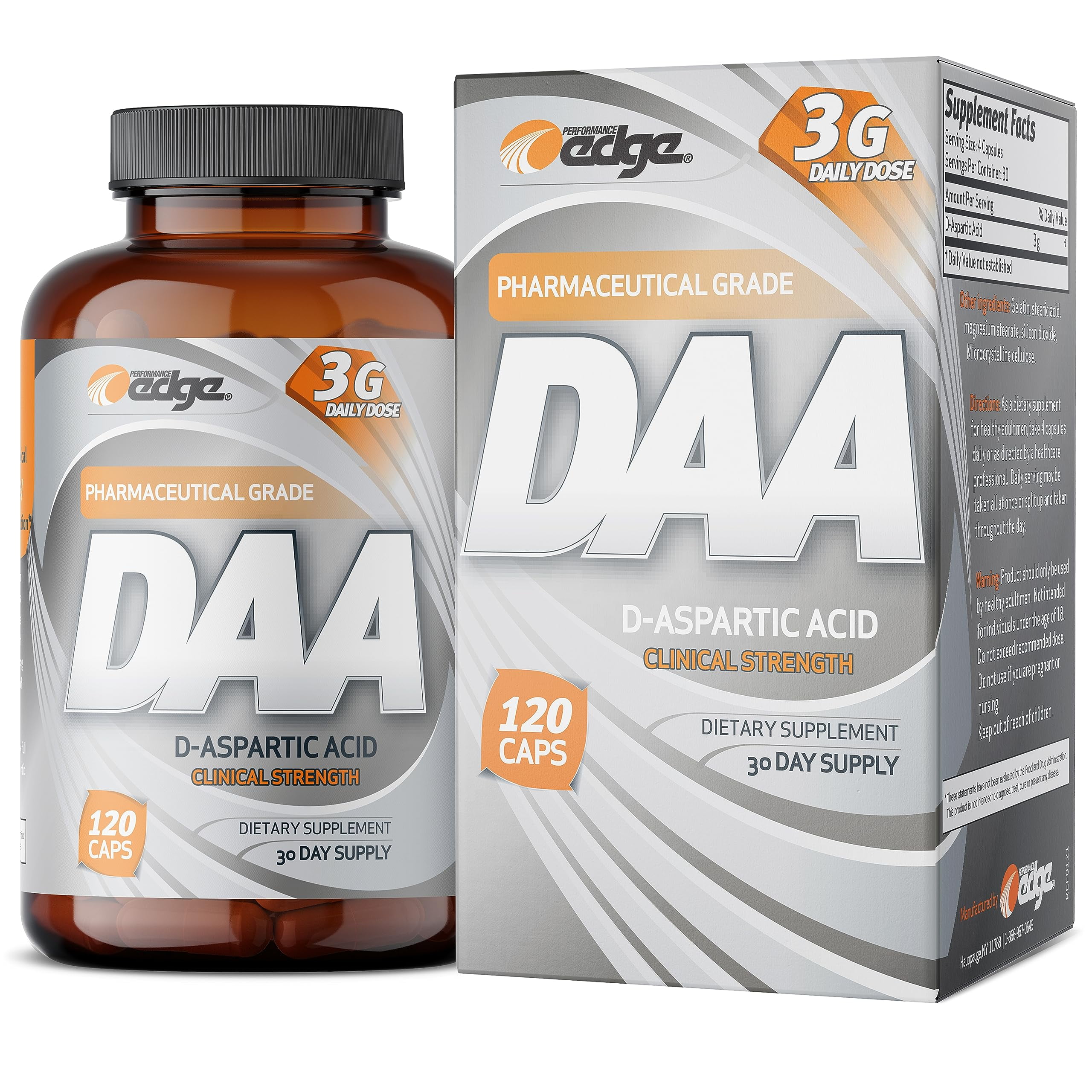 Performance Edge DAA D-Aspartic Acid 3g Daily Dose 30 Day Supply, 120 ...