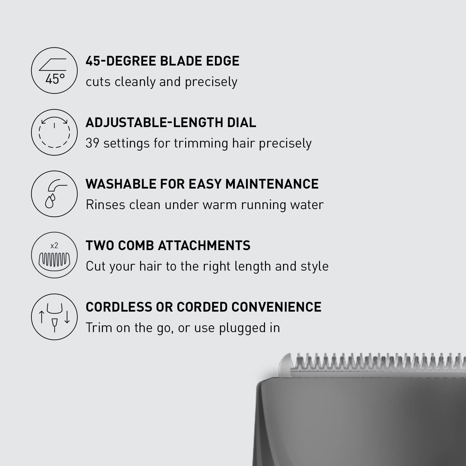 Performance Hair Clippers with 2 Attachments and Adjustable Length ...