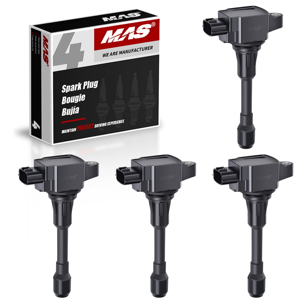 Performance Master Set of 4 Iridium Spark Plugs and Ignition Coil Pack ...