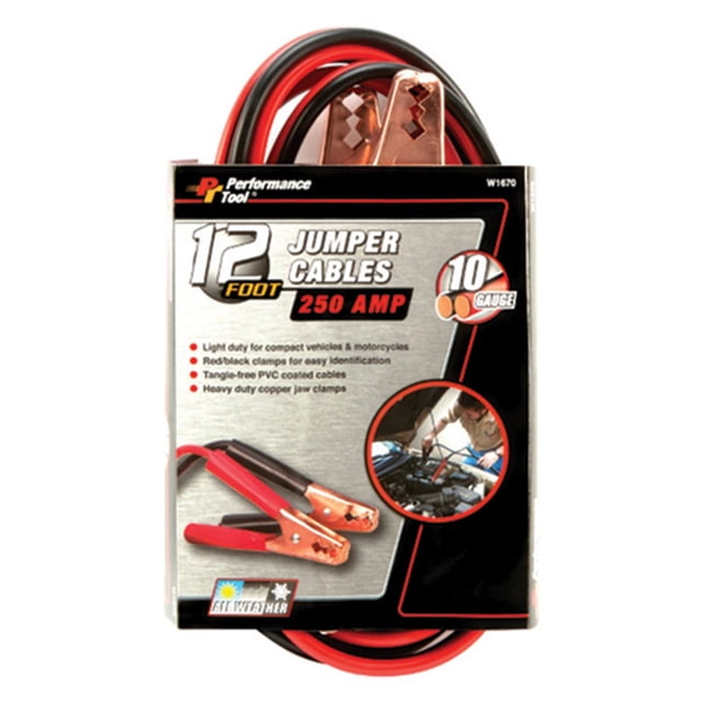Performance Tool Heavy-Duty W1670 12' 10-Gauge Jumper Cable, Metal, 10. ...