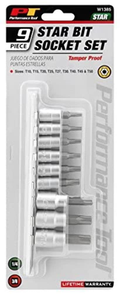Performance Tool W1385 9-Piece Tamper Proof Star Bit Socket Set C43 ...