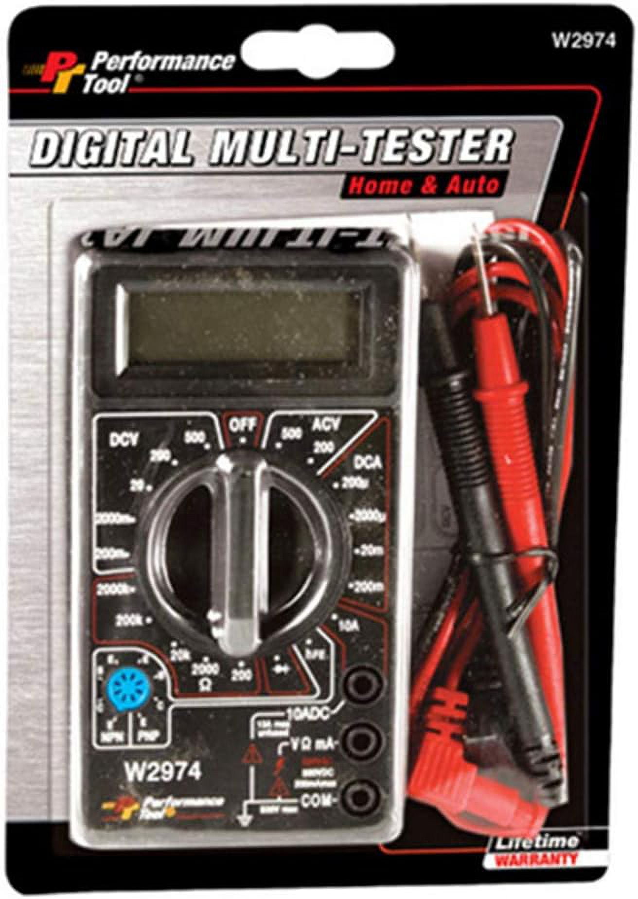 Performance Tool W2974 Digital Multimeter Tester 2000 Counts with AC DC ...