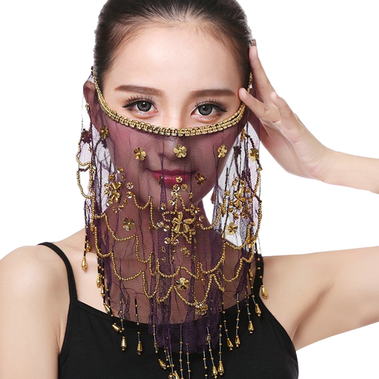 Performance Veil Flower Sequins Beads Decor See-through Lace Belly ...