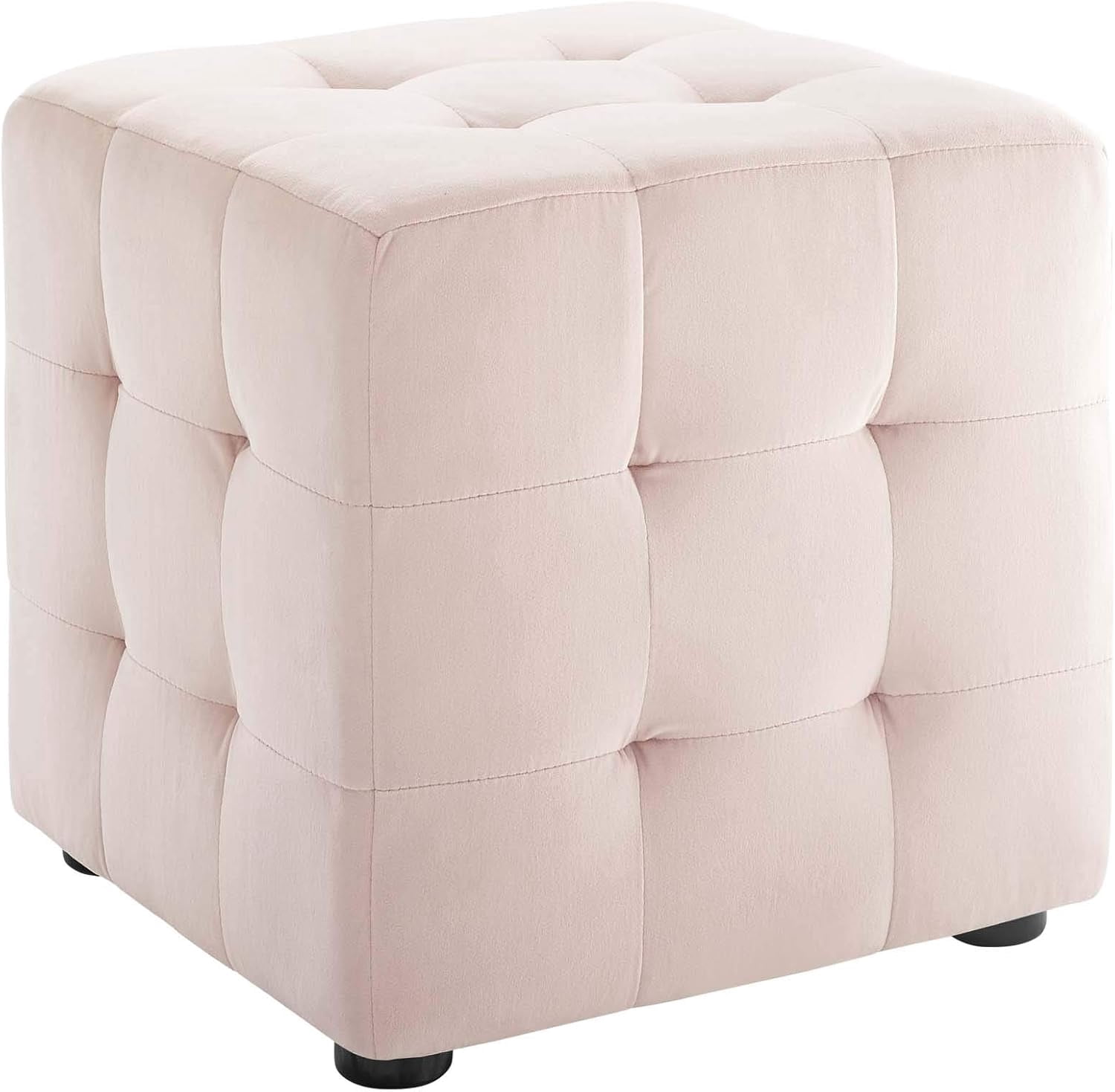 Performance Velvet Ottoman with Contour Tufted Button Cube, Pink 15.5"L ...