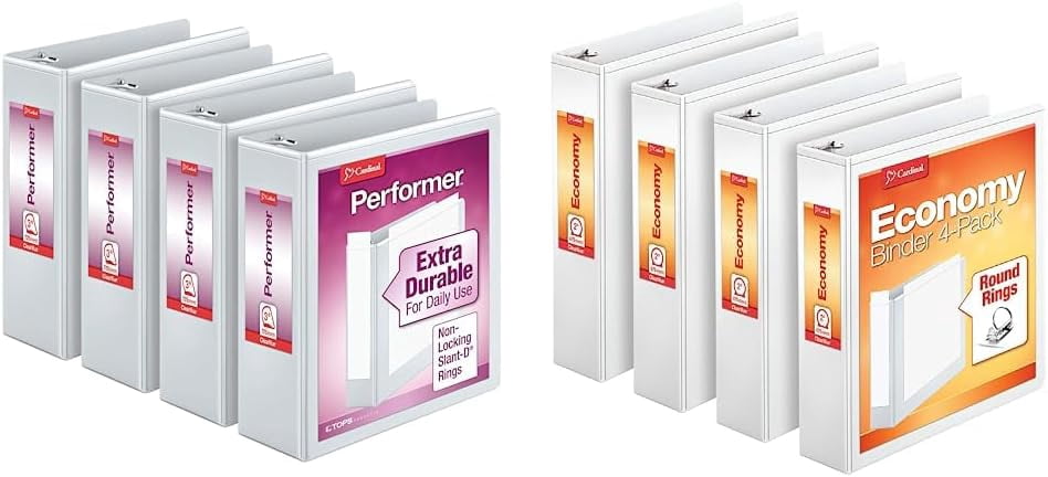 Performer 3-Ring Binders, 3", Non-Locking Slant-D Rings, White, 4-Pack ...