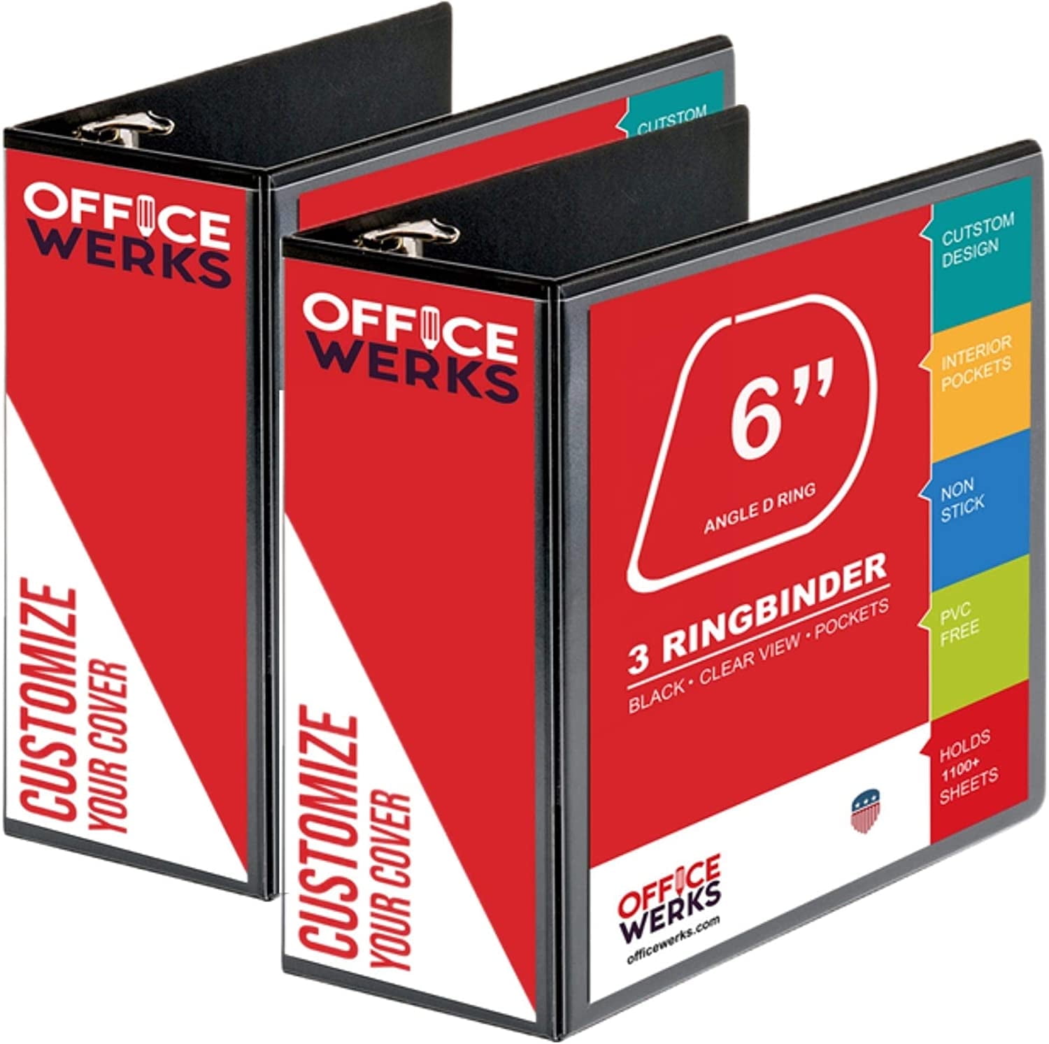 Performore 6" Capacity D Ring Binders with Durable Pockets, Black, 2 ...