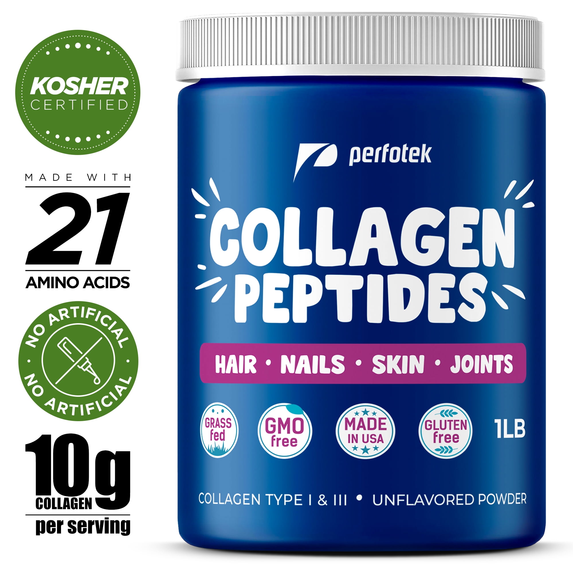 Perfotek Hydrolyzed Collagen Powder, 1 lb, Bovine Collagen Peptides ...