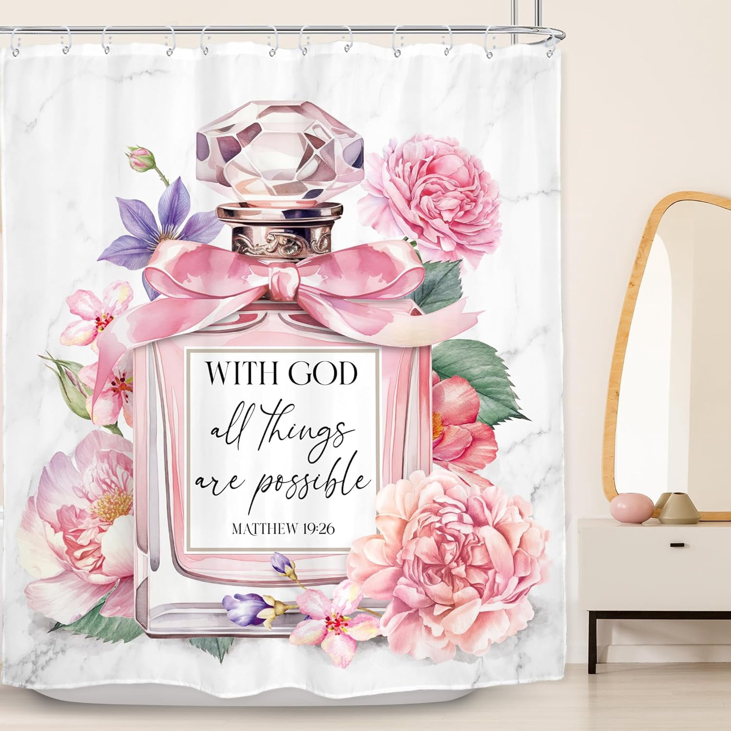 Perfume Bible Verse Shower Curtain Christian Scriptures Fashion Girly ...