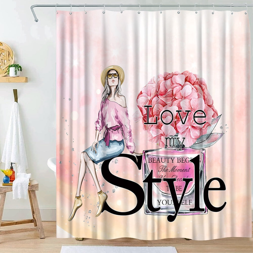 Perfume Shower Curtains Black and White Stripes Bath Curtain Flowers ...