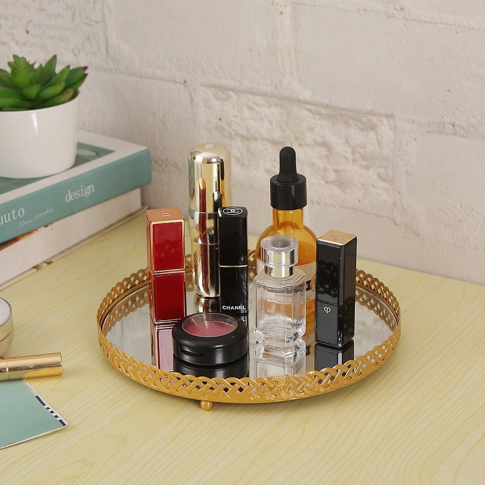 Perfume Tray Vanity Dresser Tray Mirror Surface Jewelry Tray Organizer Makeup Tray Dessert Tray