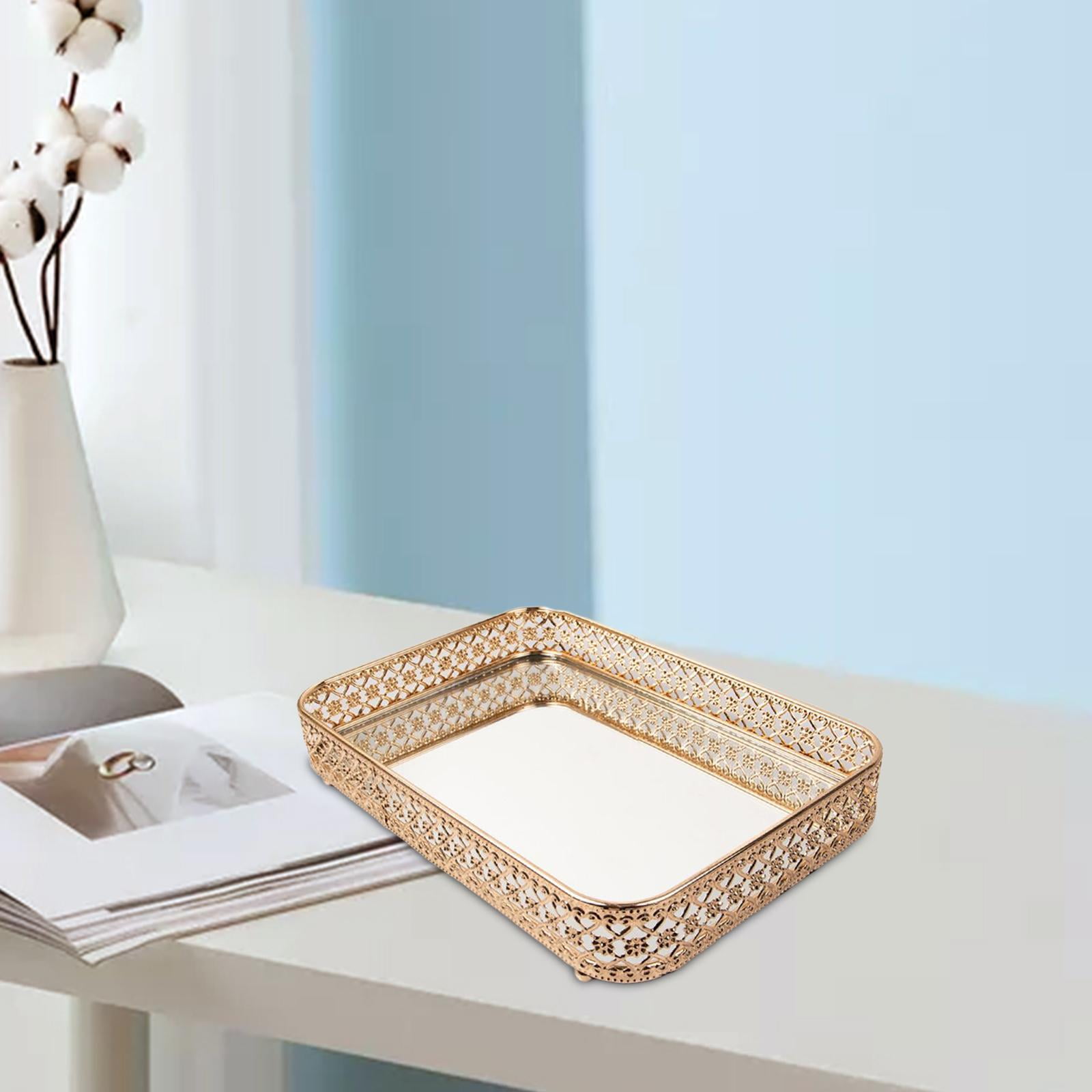 Perfume Trays for Dresser,Vanity Tray for Bathroom,Metal Crystal Mirror ...