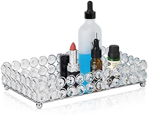 Perfume Trays for Dresser,Vanity Tray for Bathroom,Metal Crystal Mirror ...