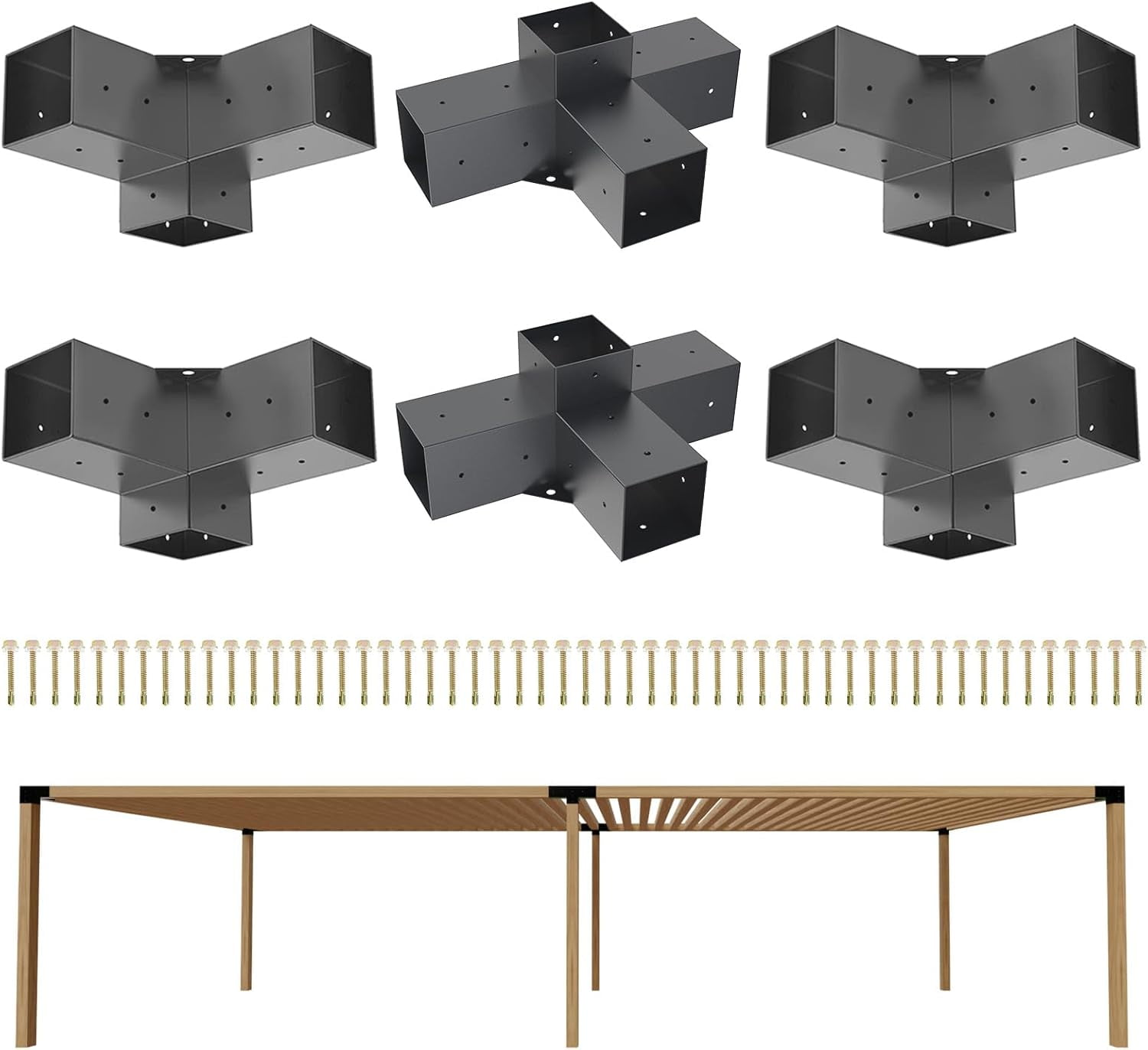 Pergola Brackets - 2PCS 3-Way Right Angle Brackets with Post Base for ...