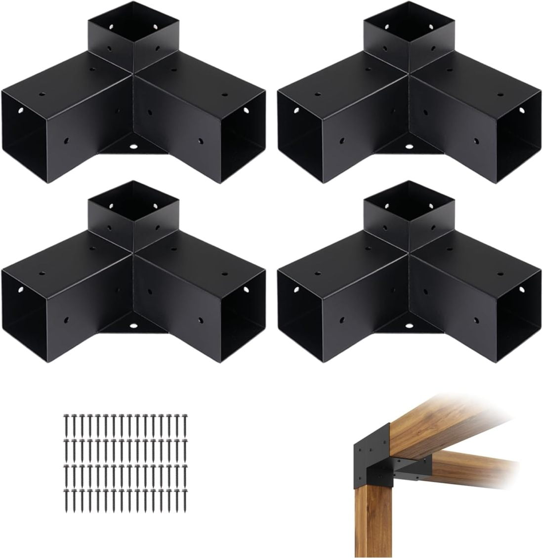 Pergola Brackets, 4 Pack 3-Way Right Angle Corner Brackets, 4''x4'' Wooden Beams Outdoor Pergola ...