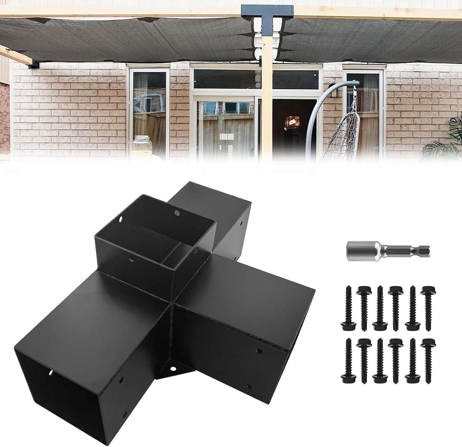 Pergola Brackets,4-Way Right Angle Corner Brackets for 4" x 4"(Actual ...