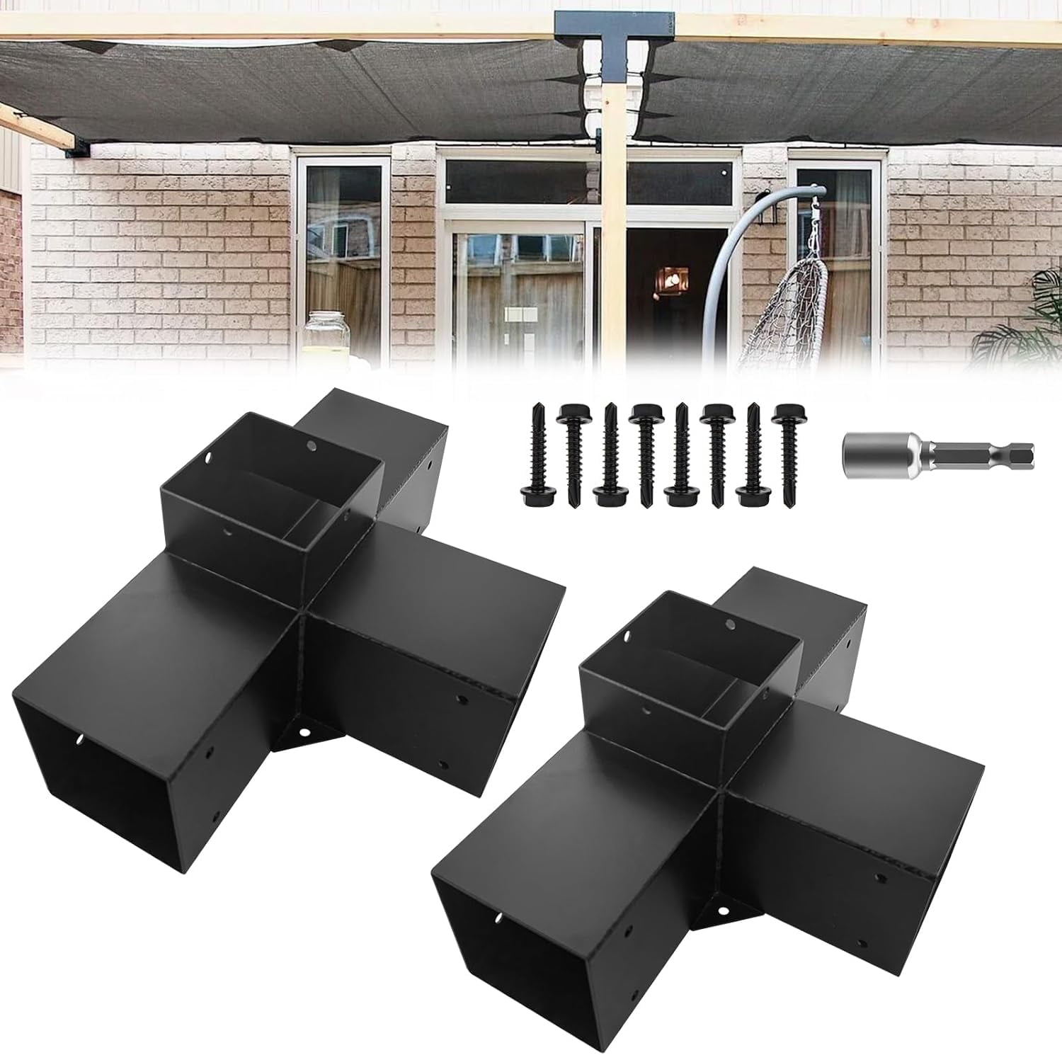 Pergola Brackets,4-Way Right Angle Corner Brackets for 4" x 4"(Actual ...