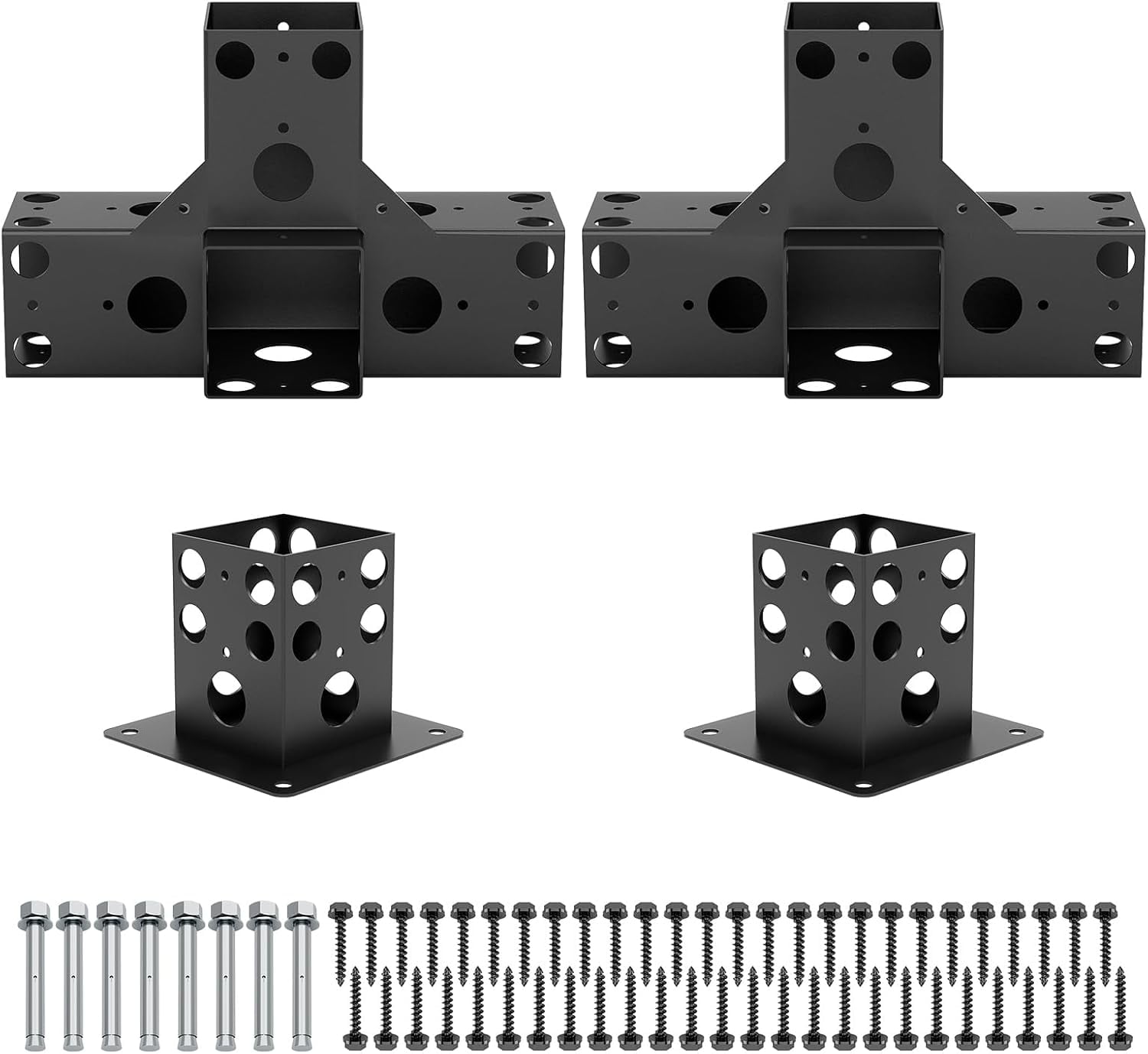 Pergola Brackets, 4-Way T Corner Bracket with Pergola Post Base for 4x4'' (Actual: 3.5x3.5 ...