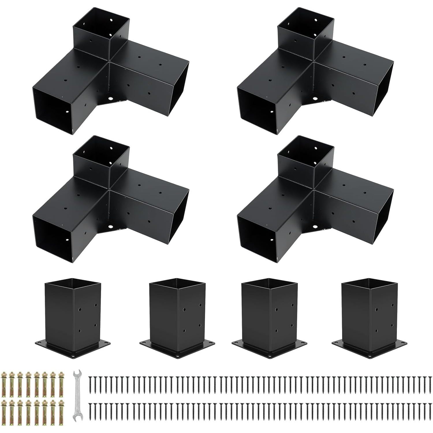 Pergola Brackets Kit,4x4" 3-Way Right Angle Corner Bracket with Black ...