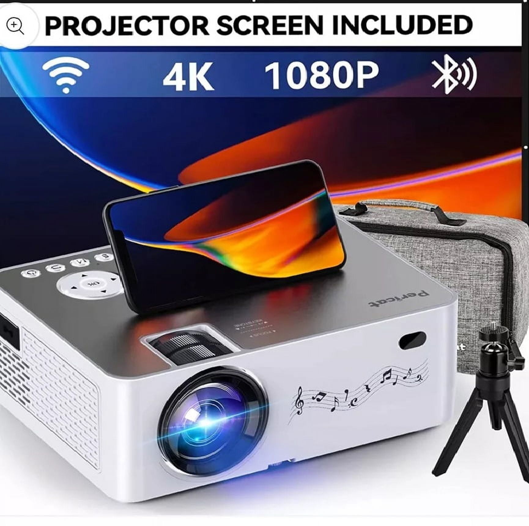 Pericat Q9 Projector 5G WiFi & Bluetooth 4K + 100" Projector Screen ...