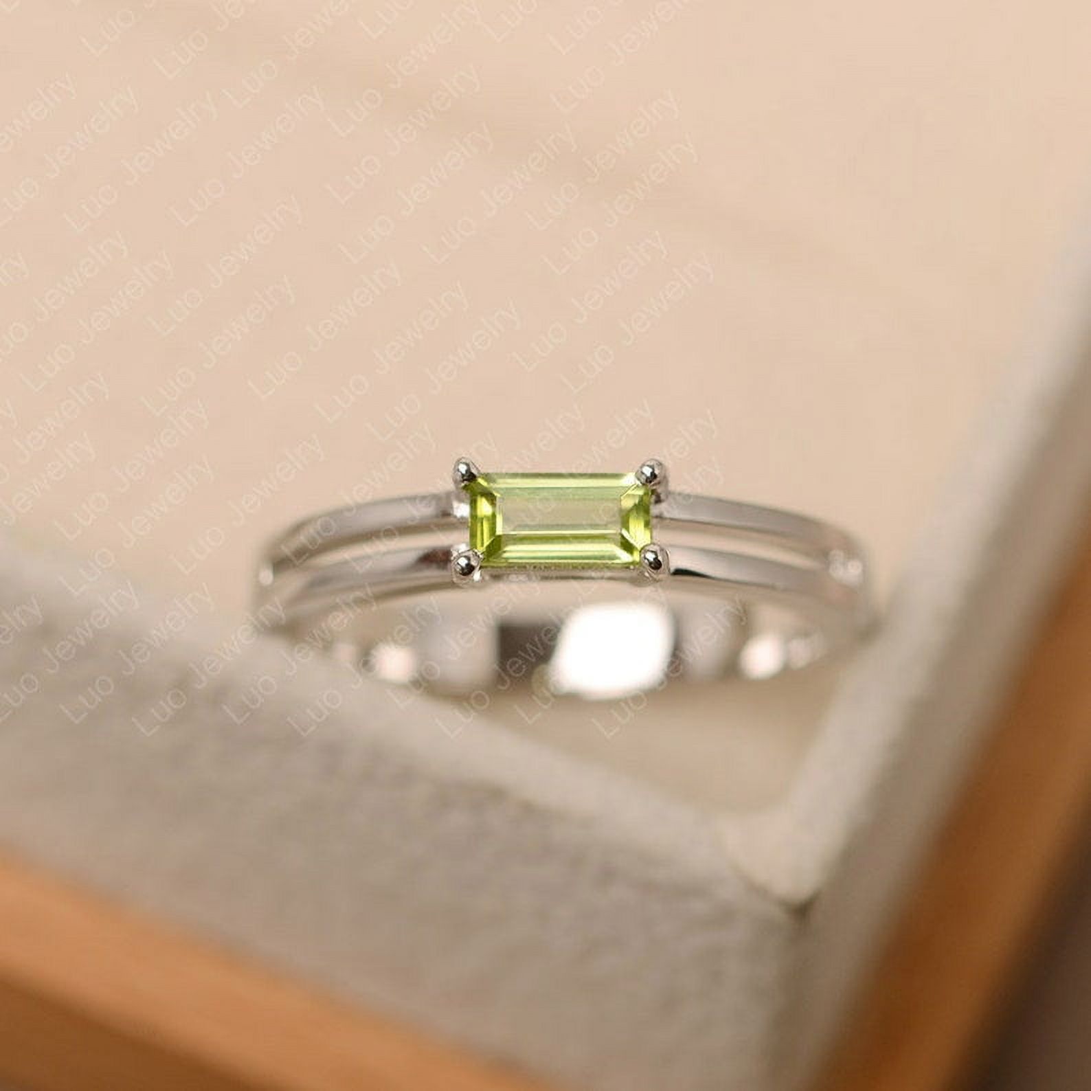 Peridot ring, baguette cut, August birthstone ring, sterling silver ...