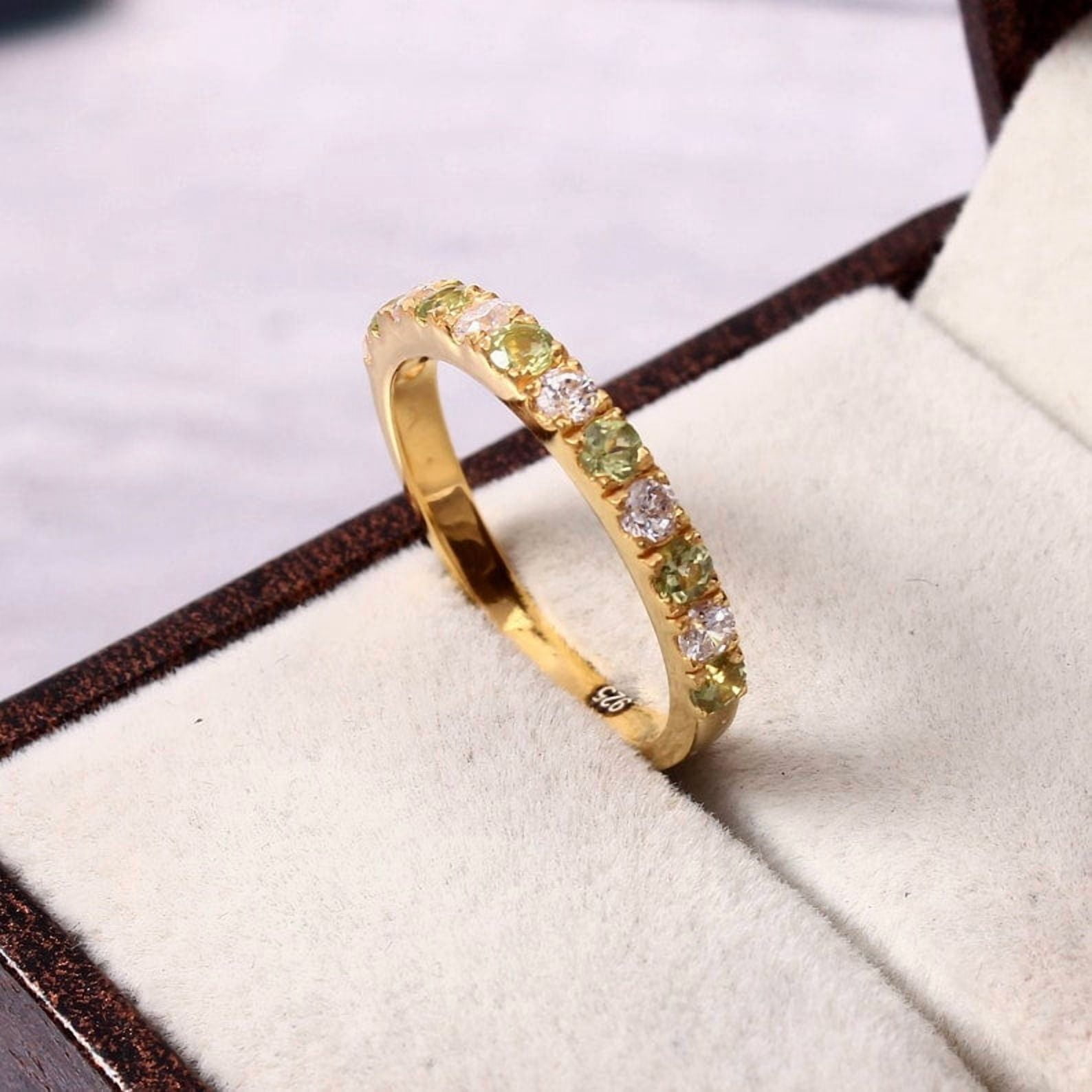 Peridot wedding band 925 Silver wedding band Half eternity Peridot ...