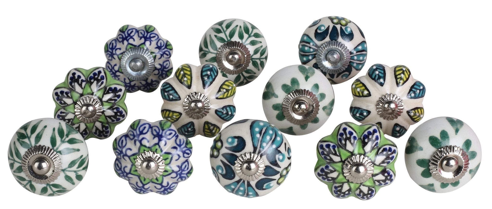 Perilla Home Set of 12 Mix Green Floral Printed Knobs Pull and Push for ...