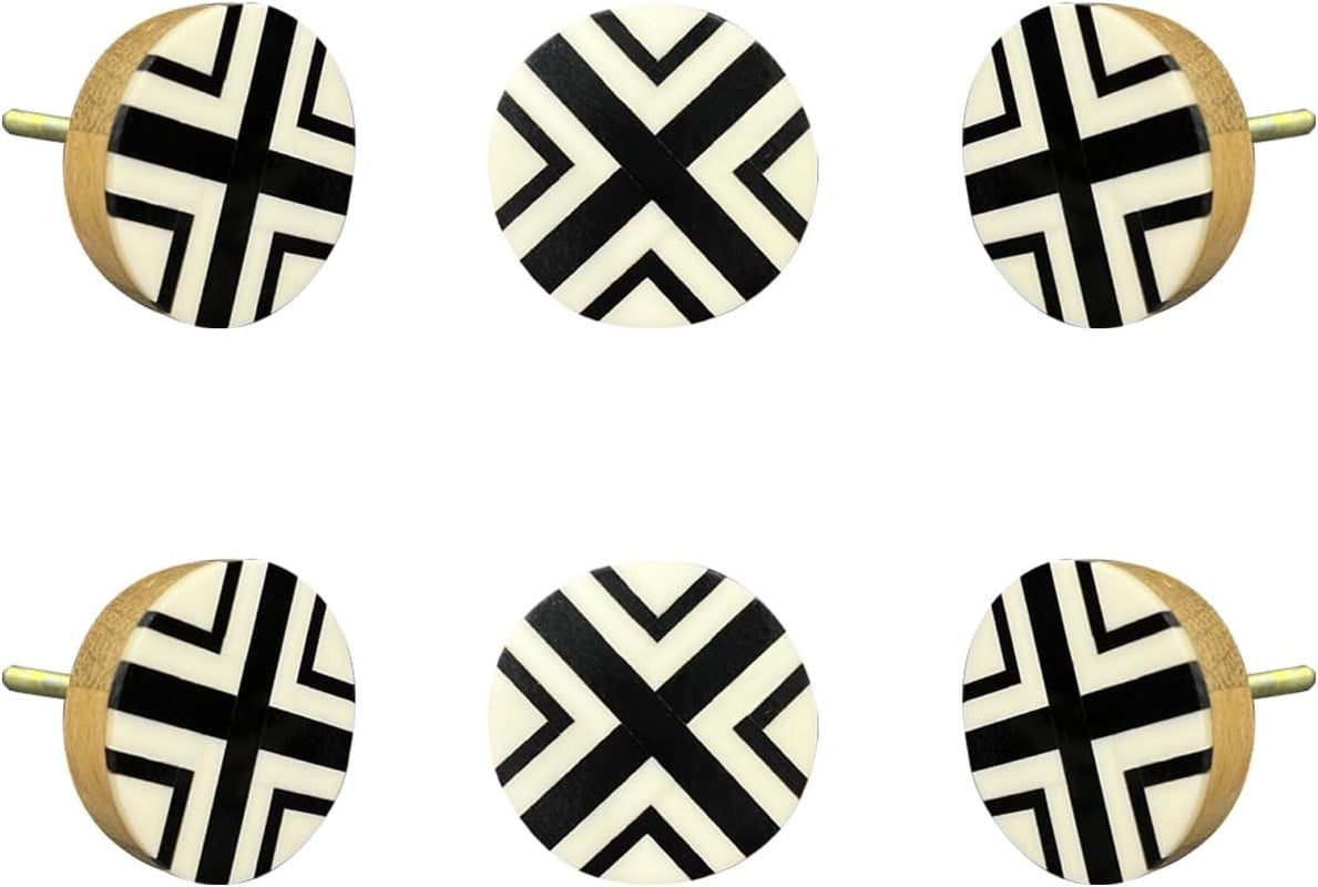 Perilla Home Set of 6 Decorative Round Shape Acrylic and Wood Knobs ...