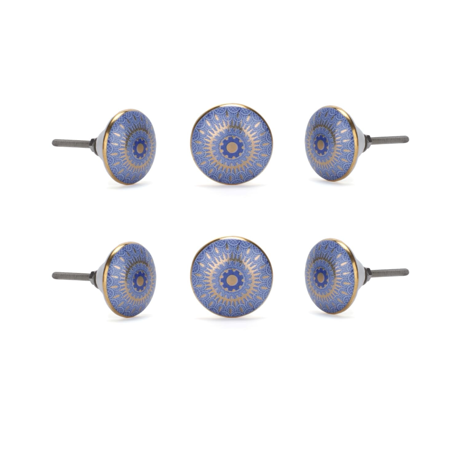 Perilla Home Set of 6 Round Purple Printed Ceramic Knobs Pull And Push ...