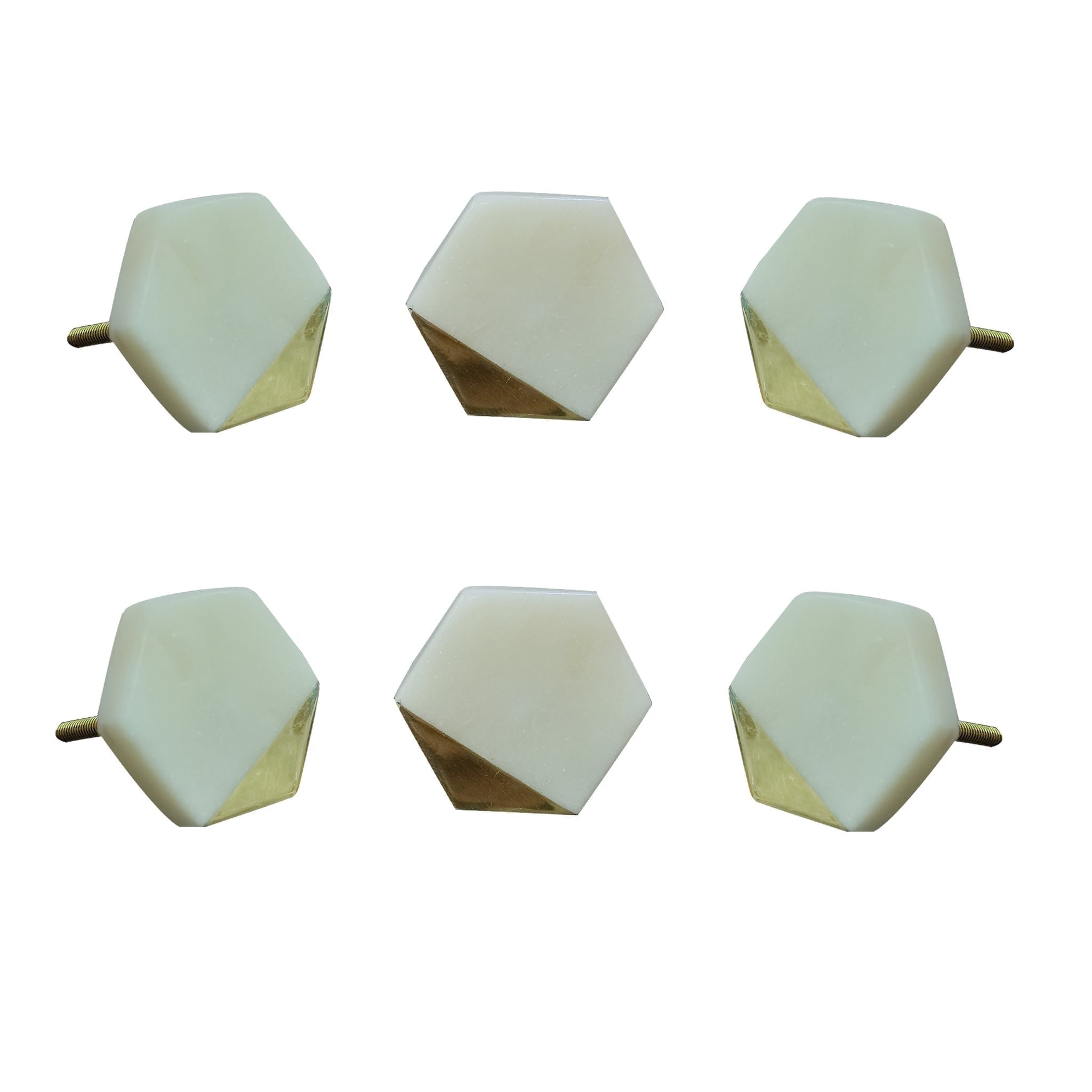 Perilla Home White Hexagon Marble Knob (Set of 6) Knob Pull And Push ...