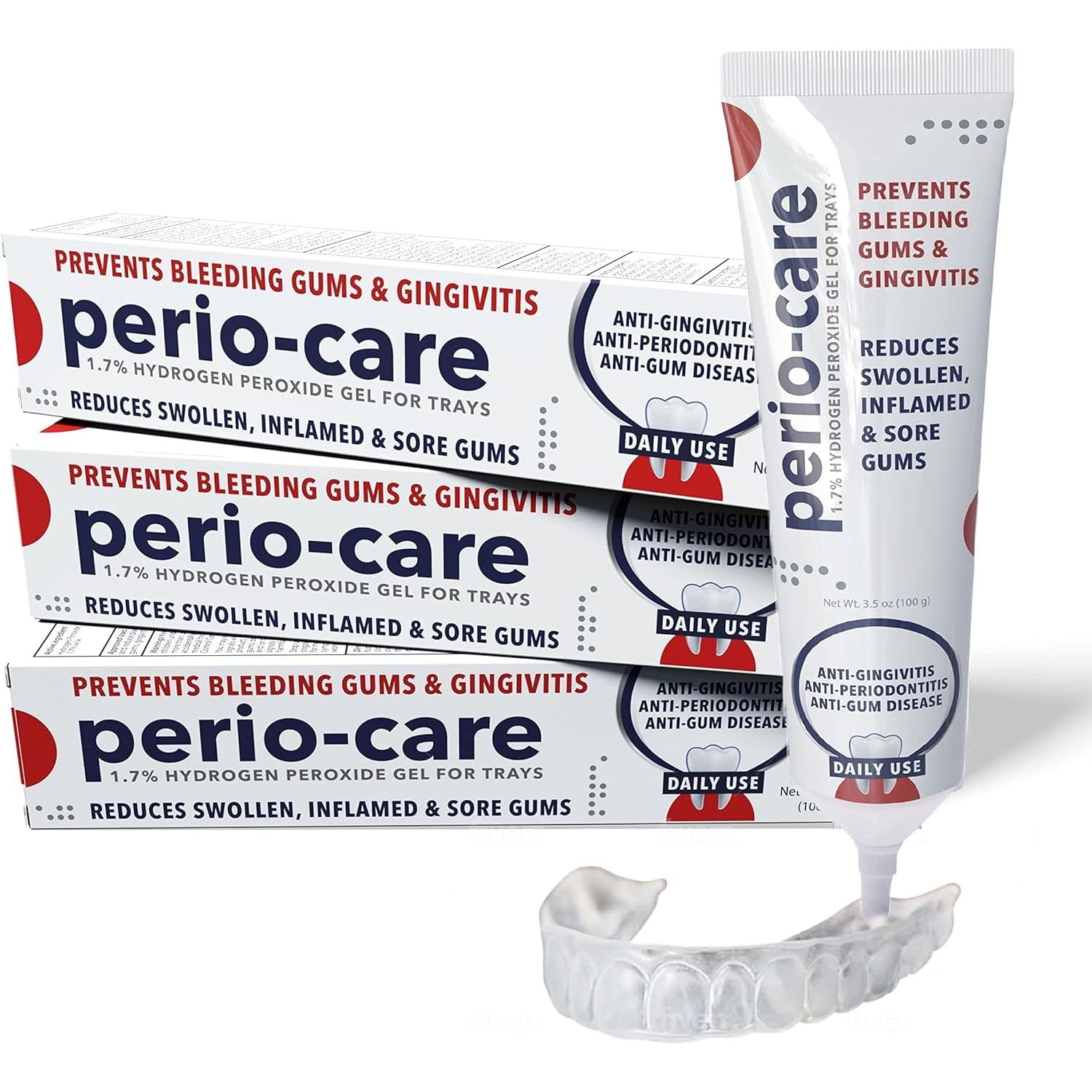 Perio Care Gel for Trays (3 Tubes + Trays) - 1.7% Hydrogen Peroxide Gel ...