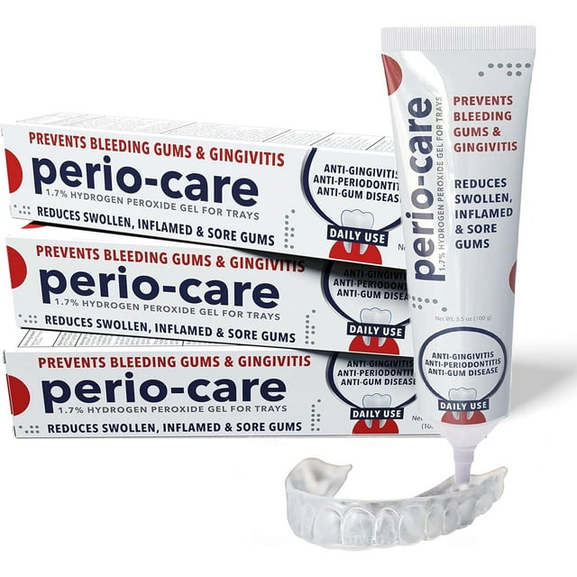 Perio Care Gel for Trays (3 Tubes + Trays) - 1.7% Hydrogen Peroxide Gel ...