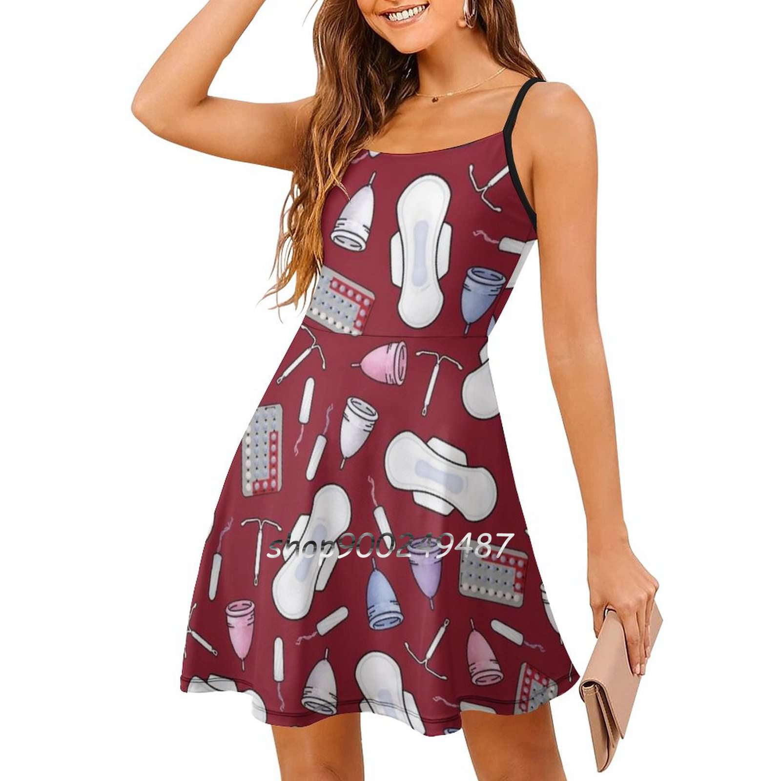 Period Pms Ready In Red Square Neck Dress Sweet Summer Dress Women ...